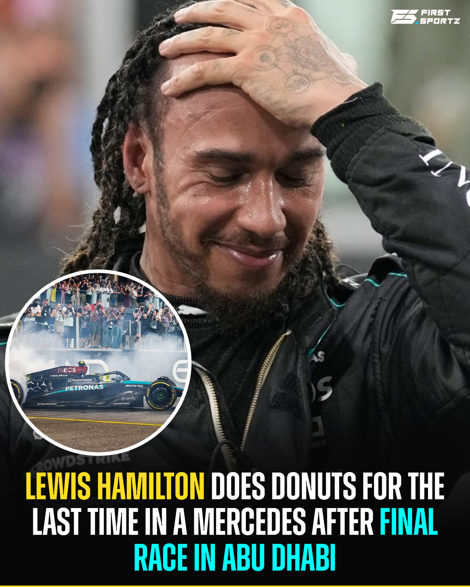 Lewis Hamilton does donuts for the last time in a Mercedes after final ...